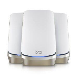 netgear orbi quad-band wifi 6e mesh system (rbke963), router with 2 satellite extenders, coverage up to 9,000 sq. ft., 200 devices, 10 gig internet port, axe11000 802.11 axe (up to 10.8gbps)