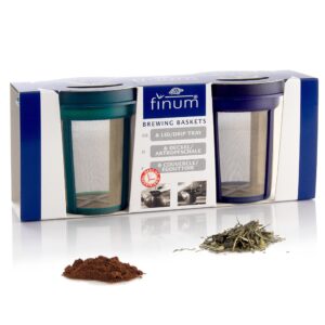 finum goldton reusable stainless steel coffee and tea infusing mesh brewing basket and filters, set of 2 medium sized filters, blue and green