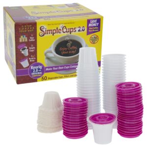 simplecups disposable reusable coffee cups for brewers- 50 cups, lids, and filters -use your own coffee & make your own cups - compatible w keurig k-cup machines and pod brewers - drink what you like