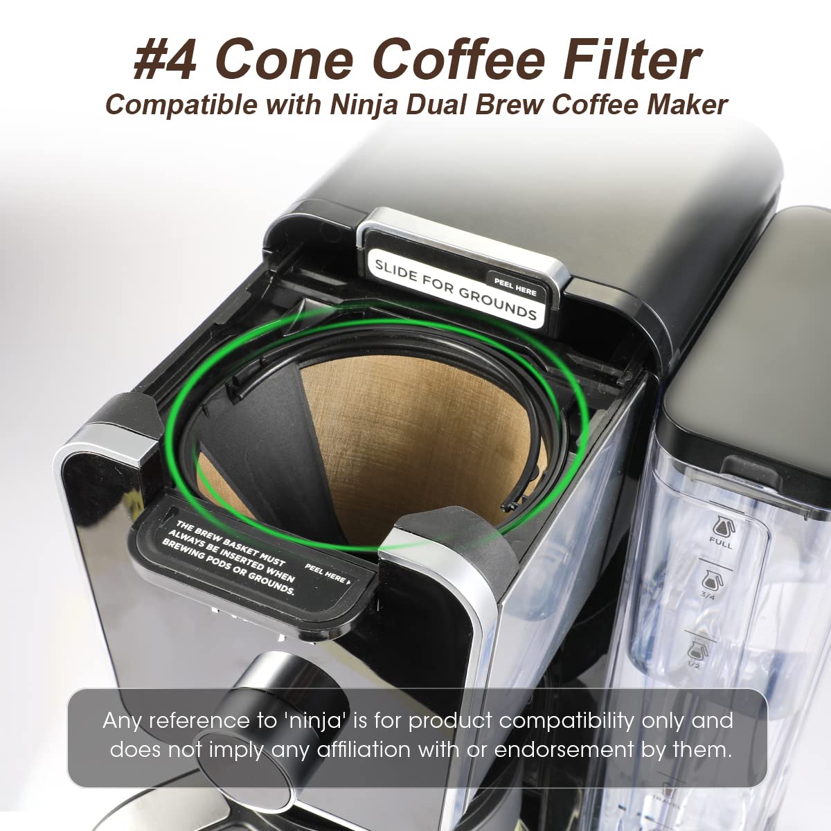 Aieve Reusable Coffee Filter Compatible with Ninja Dual Brew Pro Coffee Maker CFP301 CFP201 CFN601, Coffee Filters #4 Permanent Coffee Cone Basket