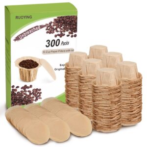 eco-sopure unbleached k cup coffee paper filters with lid disposable for keurig reusable k cup filters, disposable keurig filters unbleached, fits all keurig single serve filter brands (300 pack)