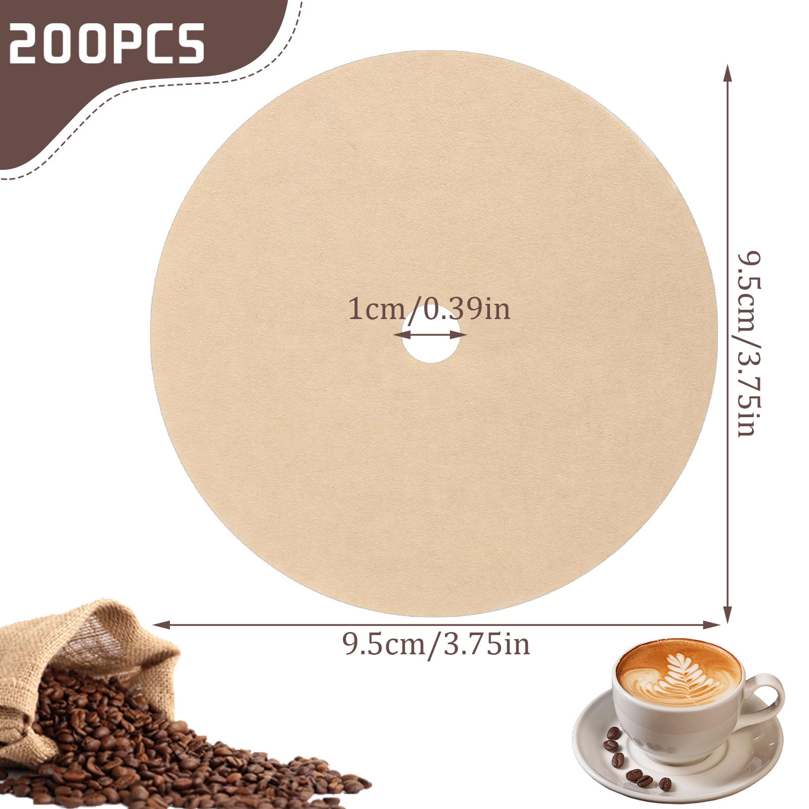 200 Count Percolator Coffee Filters, 3.75 Inch Natural Unbleached Disposable Coffee Filter Disc Coffee Filters for Camping Coffee Pot Home Office Use