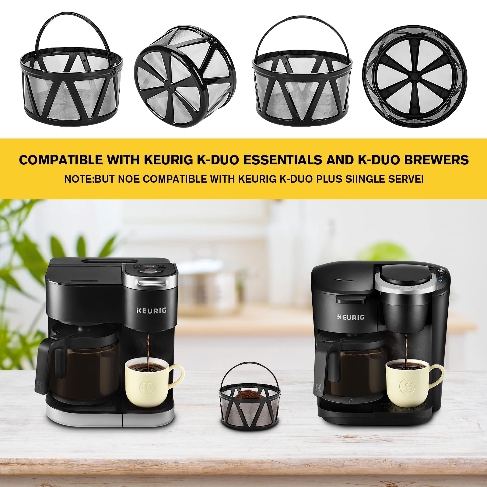 MaxRona Reusable Coffee Filter for Keurig Duo, K-Duo Essentials Coffee Brewers Only, 8-12 CUP-Replacement Permanent Basket Filter For Keurig Duo and K-Duo Essentials Coffee Makers - BPA Free