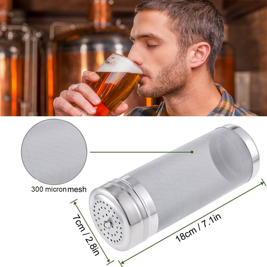 Beer Dry Hopper Filter,300 Micron Mesh Stainless Steel Hop StrainerCartridge,Homebrew Hops Beer & Tea Kettle Brew Filter by Fashionclubs(18cm x 7cm)