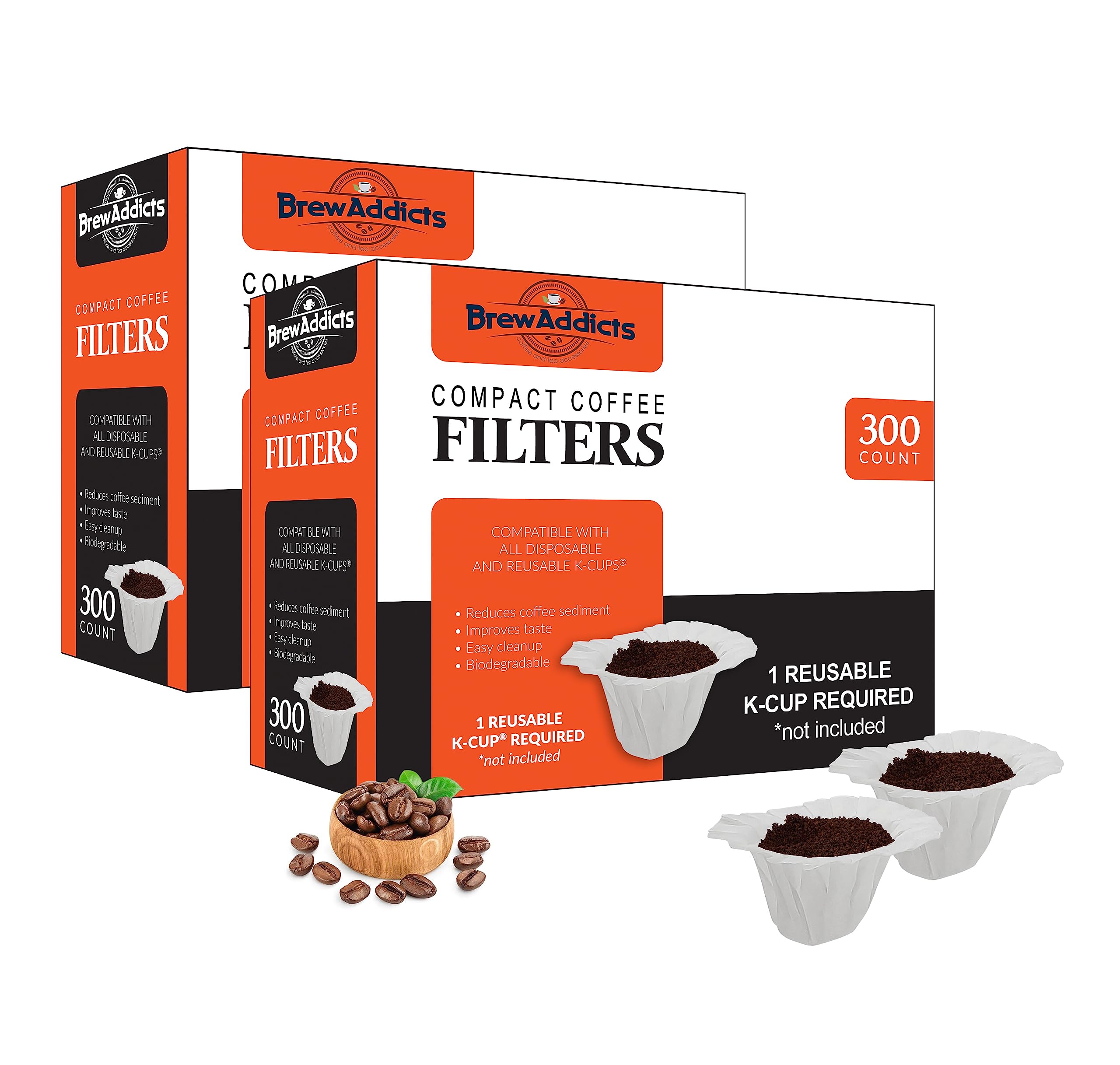 Brew Addicts 600 Paper Coffee Single-Use Filters for Keurig 1.0 & 2.0.