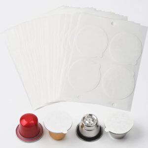 biodegradable paper lids seals for reusable espresso capsules stainless steel refillable coffee pods stickers covers compatible for nespresso original line machines (100pcs paper lids)