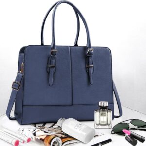 Laptop Bag for Women Leather Work Tote 15.6 Inch Laptop for Computer Bag Waterproof Business Office Professional Large Capacity Handbag Shoulder Bag Blue