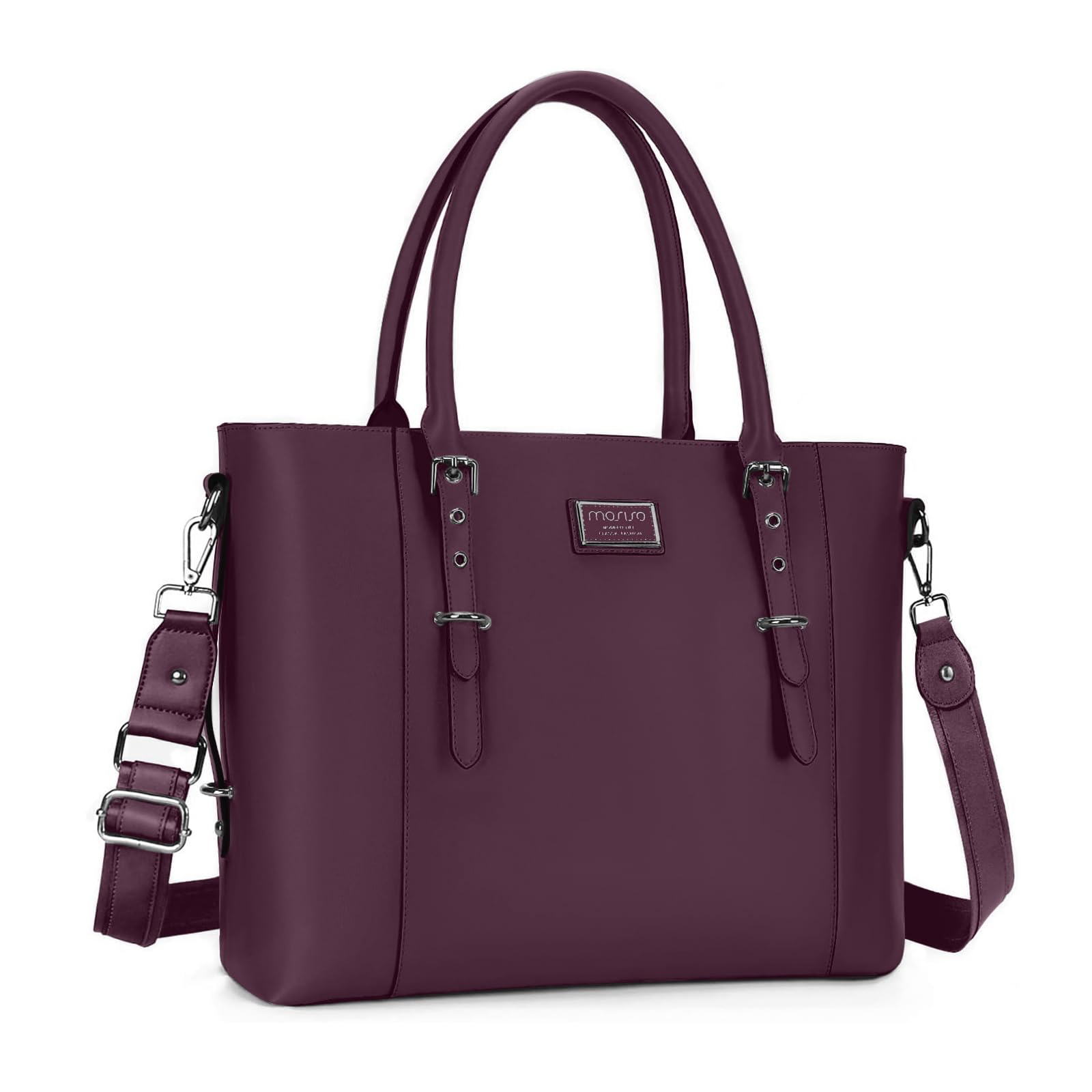 MOSISO PU Leather Laptop Tote Bag for Women (15-16 inch), Plum