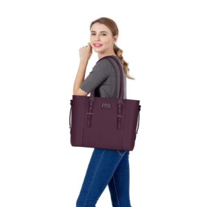 MOSISO PU Leather Laptop Tote Bag for Women (15-16 inch), Plum