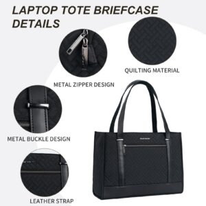 EMPSIGN Laptop Tote bag for women 16 Inch, Stylish Computer Shoulder Tote Bag for Work, Large Capacity Quilted Laptop Briefcase, Waterproof Women Business Office Bag, Quilted Black