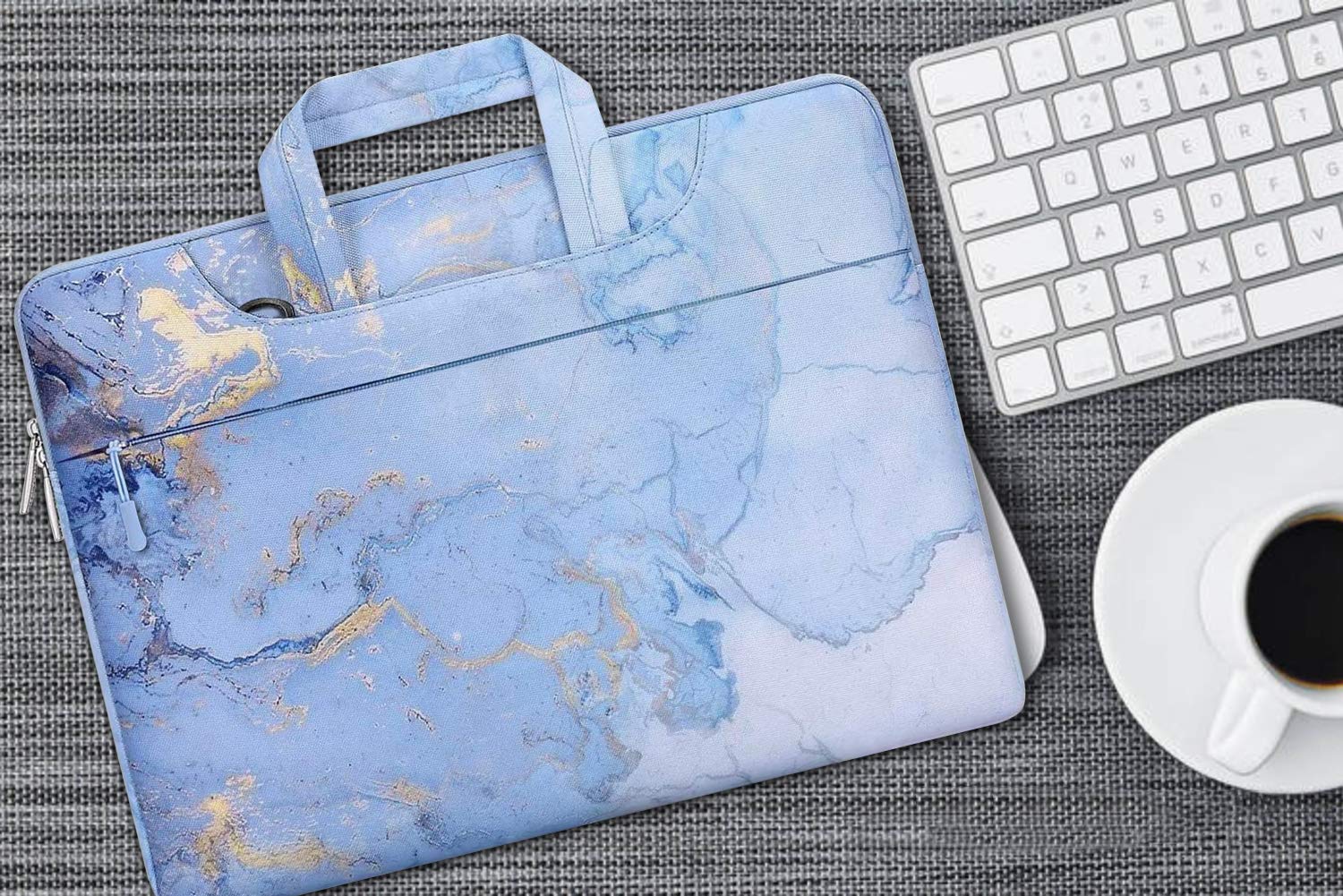 MOSISO Laptop Shoulder Bag Compatible with MacBook Pro 16 inch 2023-2019 M2 A2780 M1 A2485 Pro/Max A2141/Pro 15 A1398,15-15.6 inch Notebook, Polyester Watercolor Marble Carrying Briefcase, Blue