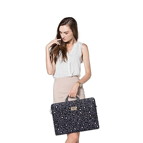 MOSISO Laptop Bag for Women, 15 inch Computer Bag Compatible with MacBook, HP, Dell, Lenovo, Asus, Notebook, 15.6 inch Laptop Messenger Shoulder Bag with Strap, Pink Cheetah Print Black Base