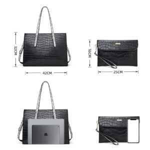 Laptop Bag for Women 15.6 inch Laptop Tote Bag Leather Classy Computer Briefcase for Work Waterproof Handbag 2pcs Set