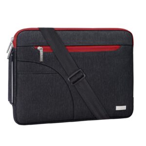 mosiso laptop shoulder bag compatible with macbook air/pro, 13-13.3 inch notebook, compatible with macbook pro 14 inch m3 m2 m1 2023-2021,polyester briefcase sleeve with front arc pocket, red