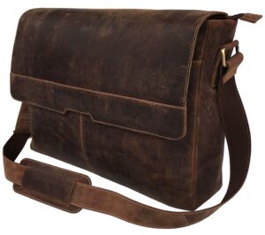 18 inch vintage leather full flap messenger handmade bag laptop bag satchel bag padded messenger bag brown (messenger brown) (brown)