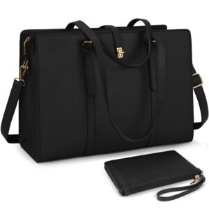 laptop bag for women 15.6 inch leather laptop tote bag waterproof womens work shoulder bag professional computer briefcase business office bag large capacity fashion handbag 2pcs set black