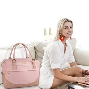 MATEIN 17 Inch Laptop Bag, Large Waterproof Laptop Carrying Case with Adjustable Handle, Cute Pink Briefcase Shoulder Messenger Bag Professional Work Computer Bag for Women Office College Travel, Pink