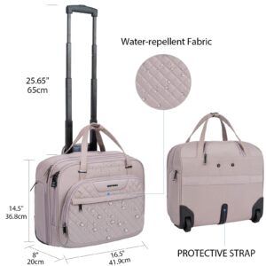 EMPSIGN Rolling Laptop Bag Women with Wheels, Rolling Briefcase for Women Fits Up to 15.6 Inch Laptop Briefcase on Wheels, Water-Repellent Overnight Rolling Computer Bag with RFID Pockets, Grey Pink