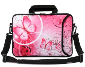 richen 17 inch laptop shoulder bag carrying case pc cover pouch with handle fits 15.6/16/17/17.3/17.4 inch notebook (16-17.3 inch, pink butterfly)