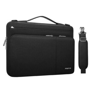 mosiso 360 protective laptop shoulder bag compatible with macbook pro 16 inch 2023-2019 m2 a2780 m1 a2485 pro/max a2141,15-15.6 inch notebook,side open sleeve with 3 front pockets&pu handle&belt,black