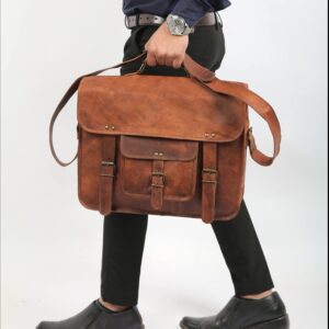 The Vintage Stuff 16" Handmade Leather Travel Messenger Office Crossbody Bag Laptop Briefcase College Satchel Computer Best Bag for Men and women Brown