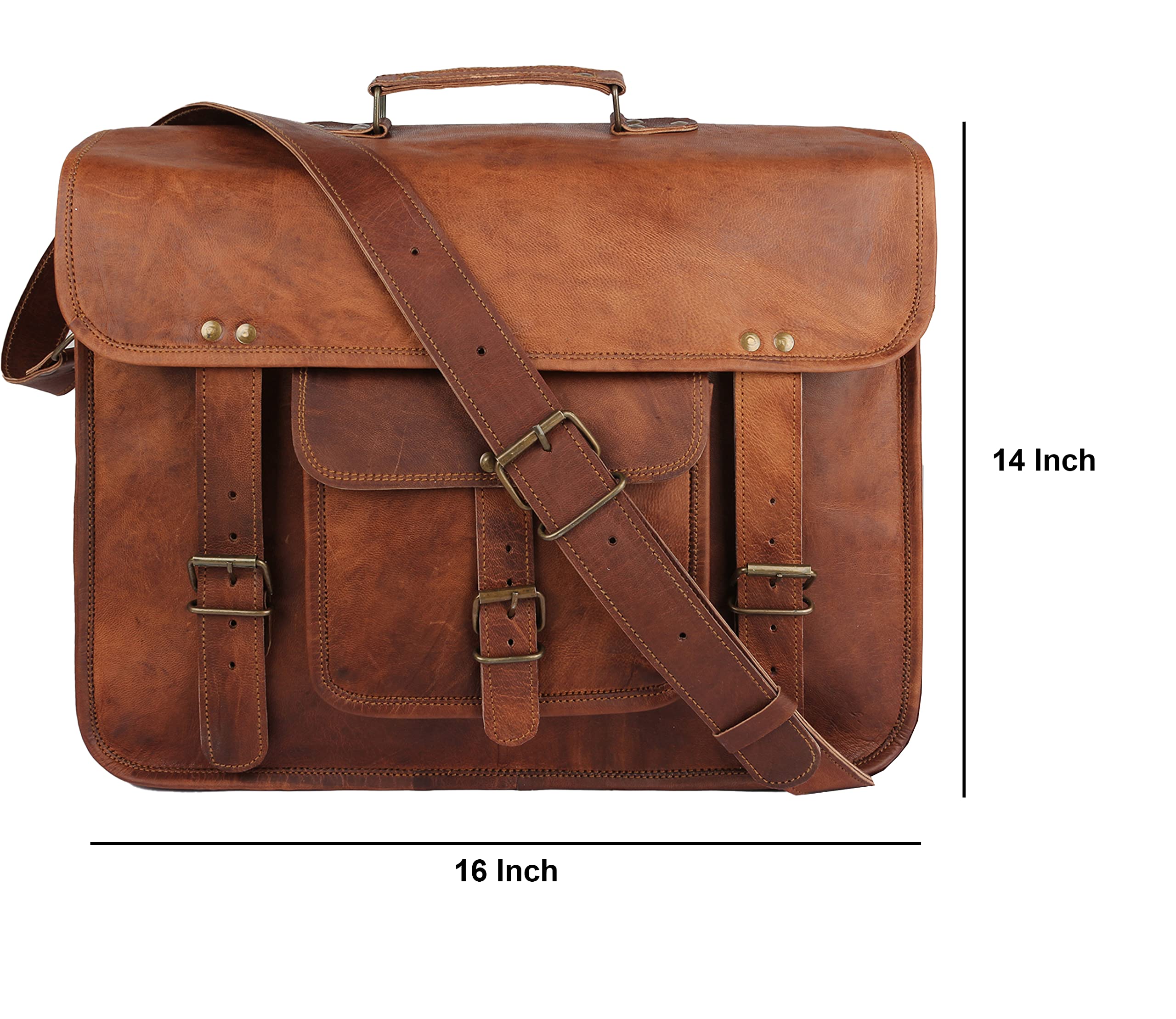 The Vintage Stuff 16" Handmade Leather Travel Messenger Office Crossbody Bag Laptop Briefcase College Satchel Computer Best Bag for Men and women Brown