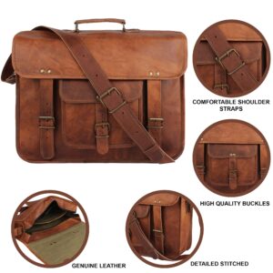 The Vintage Stuff 16" Handmade Leather Travel Messenger Office Crossbody Bag Laptop Briefcase College Satchel Computer Best Bag for Men and women Brown