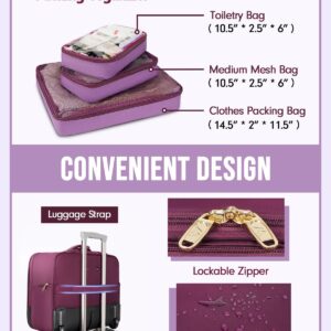 MATEIN Rolling Briefcase for Women, Large 17 Inch Laptop Travel Bag with Wheels & 3 Packing Cubes, Carry On Business Luggage Office Roller Computer Case Suitcase for Teacher College Work, Purple