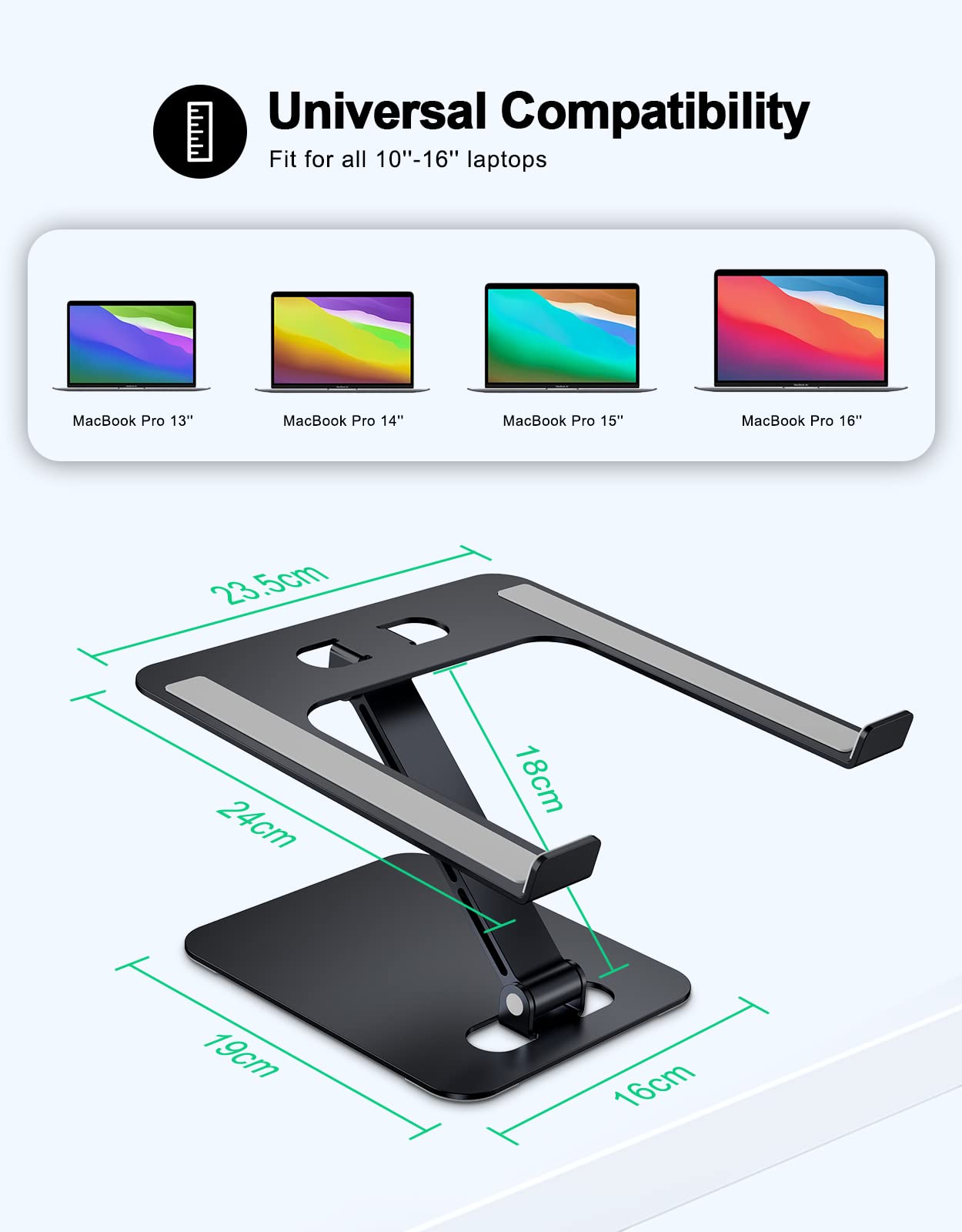 RIWUCT Foldable Laptop Stand, Height Adjustable Ergonomic Computer Stand for Desk, Aluminum Portable Laptop Riser Holder