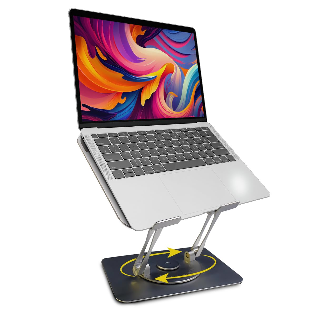 TechSync 360° Rotating Portable Laptop Stand for Desk, Aluminum Ergonomic Laptop Riser Adjustable height for MacBook & laptop up to 16" & Holds weight upto 22 lb, Swivel Laptop Holder Stand - Silver