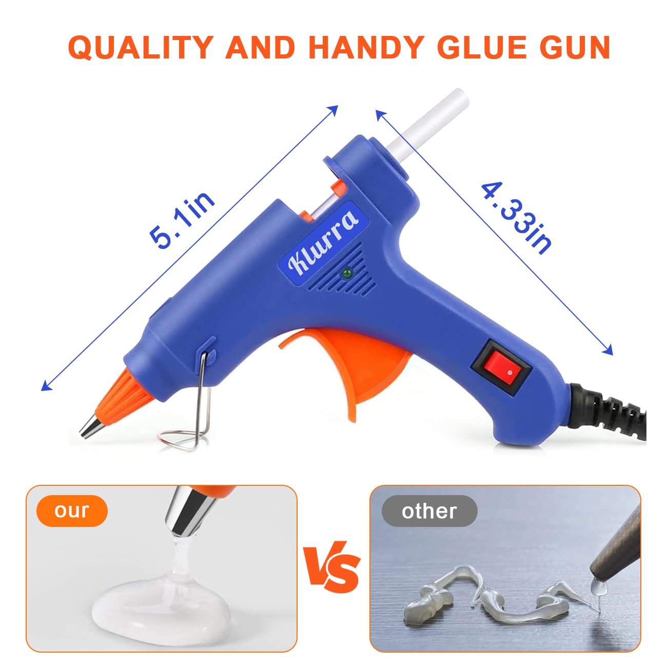 Klurra Glue Gun, Mini Hot Glue Gun Kit with 30 Glue Sticks for School Crafts DIY Arts Quick Home Repairs, 20W (Blue)