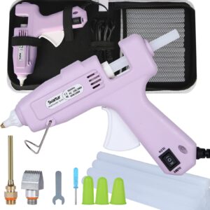 full size hot glue gun with 60w/100w/off switch, 9.8ft extra-long power cord industrial glue gun with 2 nozzles, 15 glue stick, dual power high temp hot melt glue gun large with case for craft, purple