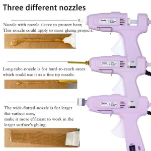 Full Size Hot Glue Gun with 60W/100W/OFF Switch, 9.8ft Extra-long Power Cord Industrial Glue Gun with 2 Nozzles, 15 Glue Stick, Dual Power High Temp Hot Melt Glue Gun Large with Case for Craft, Purple