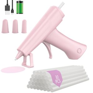 gartree hot glue gun kit cordless & rechargeable with 30pcs glue sticks, glue gun and sticks set 10 mins smart power-off mini glue gun for crafts school diy projects quick repairs, pink