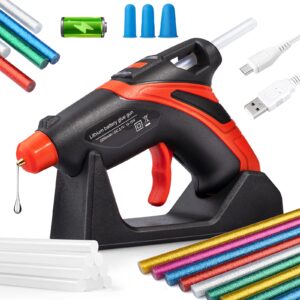 cordless hot glue gun, calaytaly rechargeable fast preheating glue gun kit with 30pcs glue sticks (7mmx150mm), automatic power-off system hot melt glue gun for art, crafts, quick repairs, diy & xmas