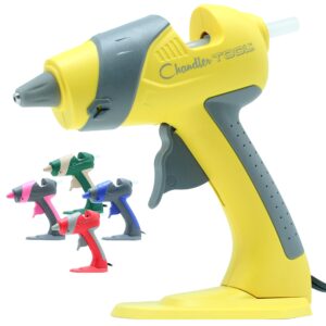 mini hot glue gun kit - 25w small size stand up high temp hot melt gluegun set with 10 mini glue gun sticks for glue gun, fine tip adhesive silicone glue gun, craft hotgluegun by chandler tool, yellow