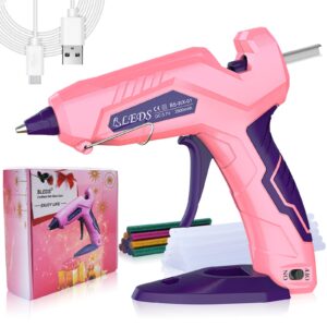 cordless glue gun, bleds rechargeable fast preheating hot glue gun kit with 2900 mah li-ion battery 30 pcs colorful glue sticks stand-up mini hot glue gun no-drip usb-c for diy gift craft decor