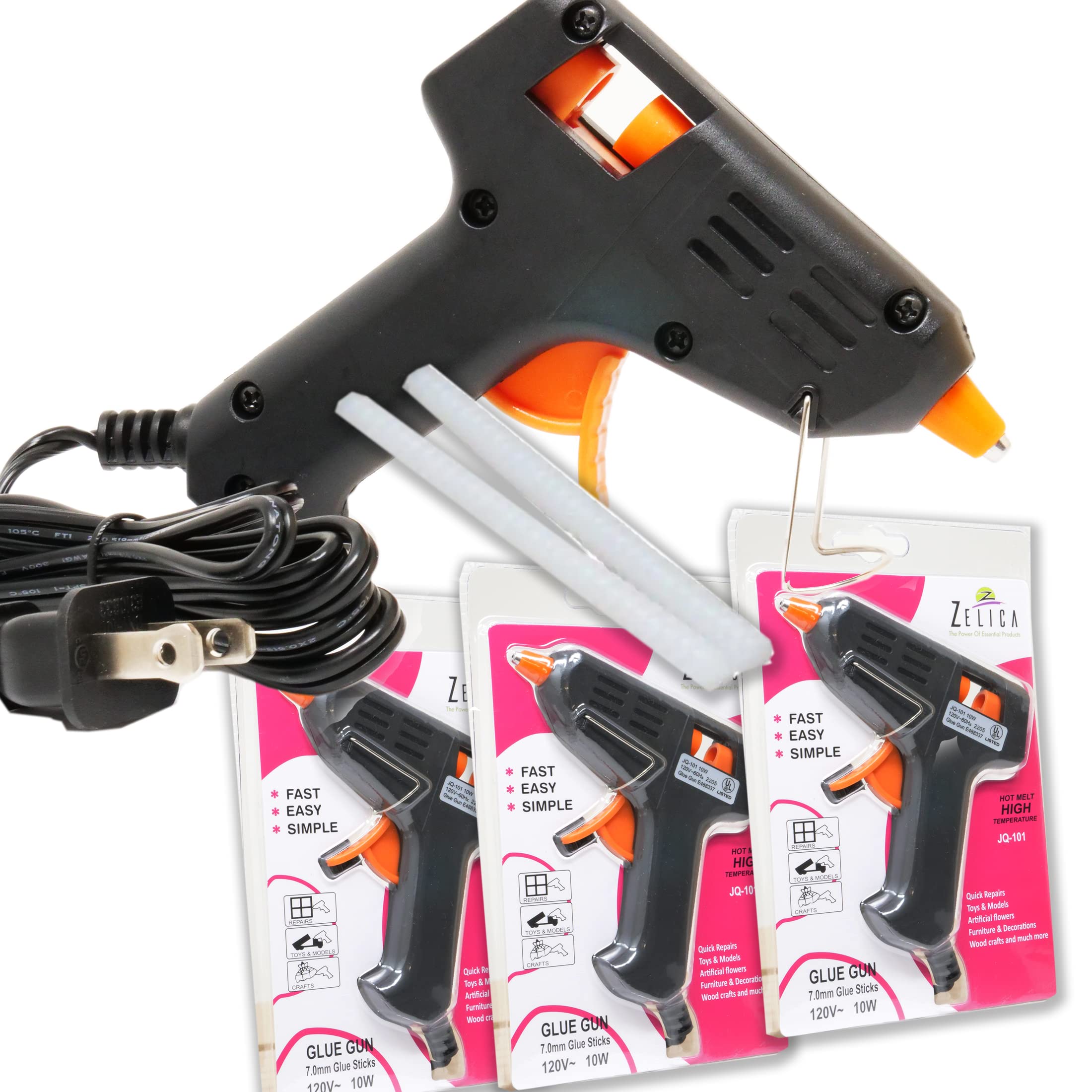 Hot Melt Mini Glue Gun (4 pack) for Arts & Crafts, (including 2 glue sicks each) Schools & Repairs, small glue gun for kids art DIY projects