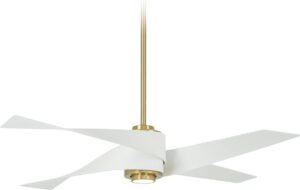 minka-aire f903l-sbr/whf artemis iv 64" ceiling fan with led light and dc motor in soft brass/flat white finish