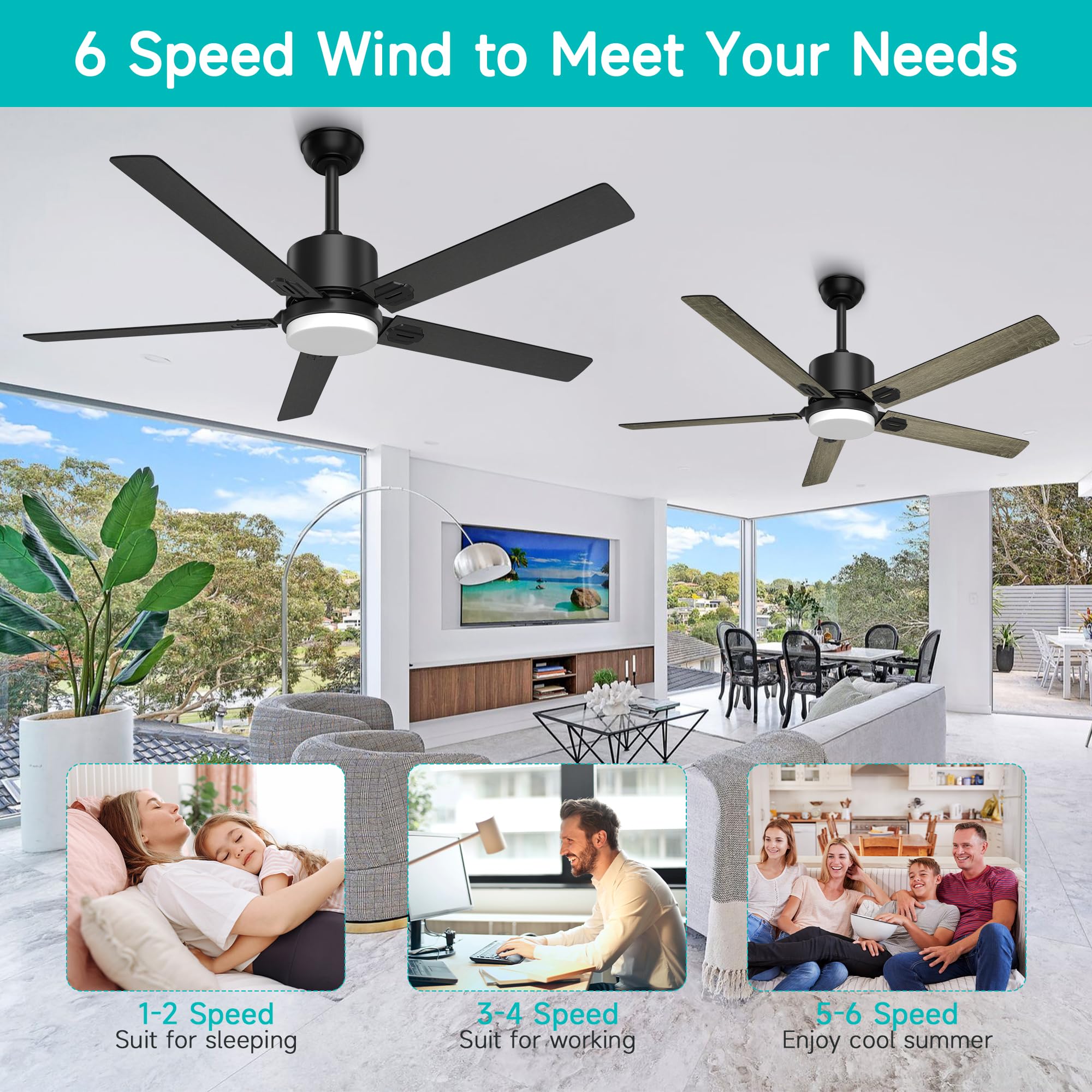 BECLOG Ceiling Fan with Light, 60" Ceiling Fans with Remote Indoor Outdoor DC Motor Modern Ceiling Fan with Light LED for Dining Room, Bedroom, Kitchen, Living Room, Patios, Farmhouse