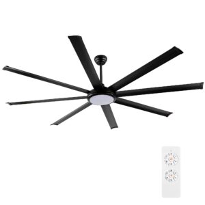 wingbo 64" ceiling fan with lights and remote control, matte black ceiling fan, 8 reversible blades, 6-speed noiseless dc motor, modern ceiling fan for kitchen bedroom living room, etl listed