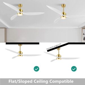 ELEHINSER 64" Wood Ceiling Fan with Lights and Remote Control, 3 Blades 6-Speed Dimmable Light Reversible DC Motor Ceiling fan for Kitchen Bedroom Dining Living Room, White Wood Blades with Gold