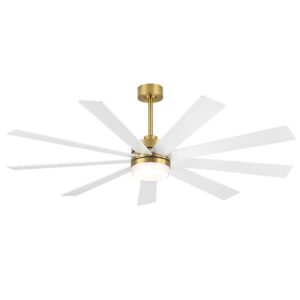 ledlux 65" dc motor ceiling fan with light, 6-speed remote control, reversible motor, modern 9 blades ceiling fan with 4.5"/12" downrods for home or commercial white/gold