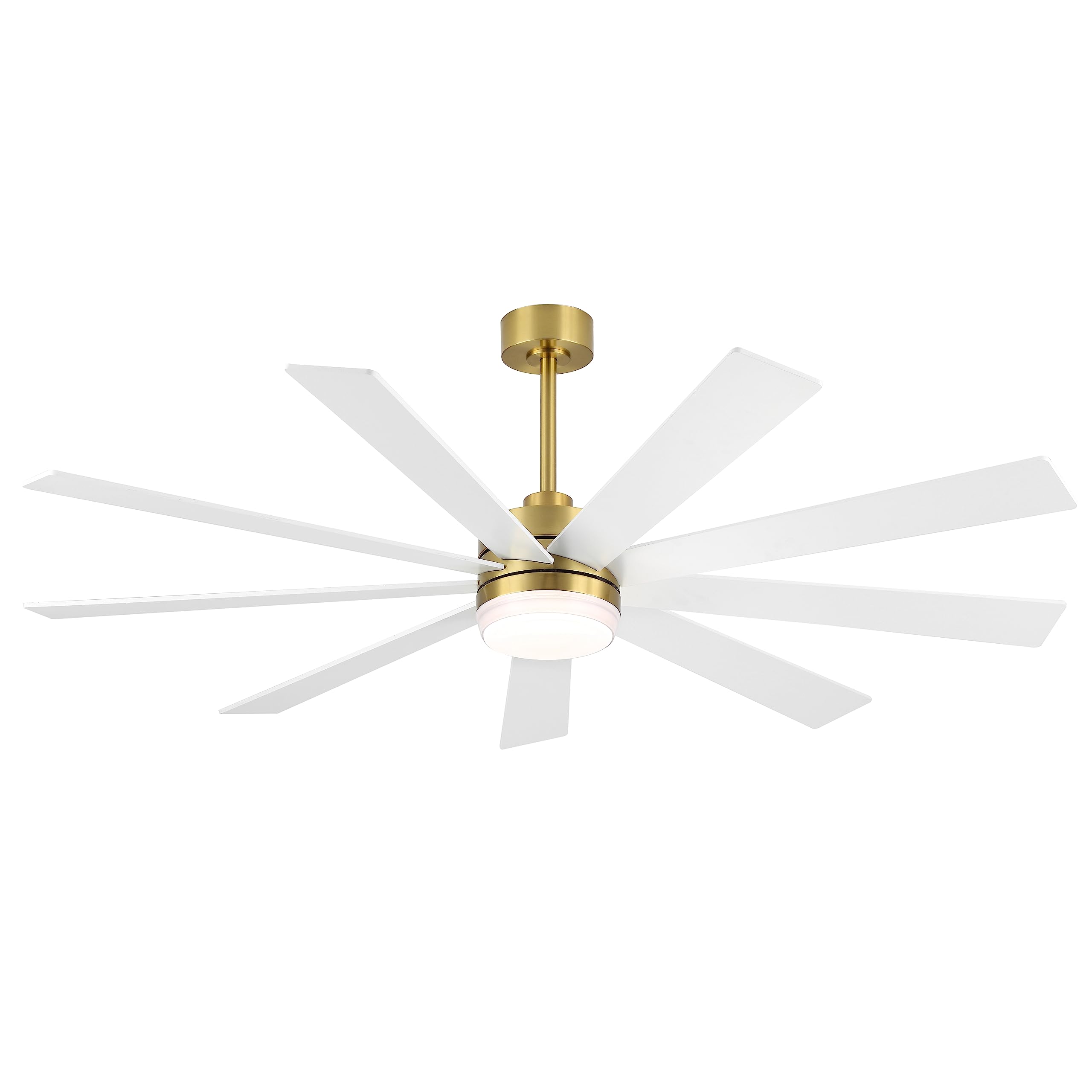 LEDLUX 65" DC Motor Ceiling Fan with Light, 6-Speed Remote Control, Reversible Motor, Modern 9 Blades Ceiling Fan with 4.5"/12" Downrods for Home or Commercial White/Gold