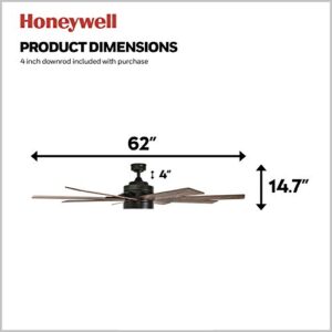 Honeywell Ceiling Fans Xerxes, 62 Inch Contemporary LED Ceiling Fan with Light and Remote Control, 8 Blades with Dual Finish, Reversible Motor - 51628-01 (Bronze)