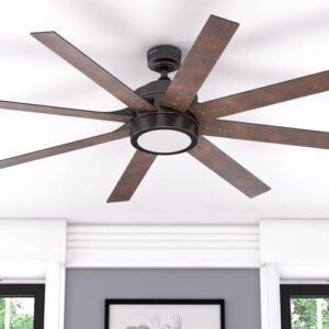 Honeywell Ceiling Fans Xerxes, 62 Inch Contemporary LED Ceiling Fan with Light and Remote Control, 8 Blades with Dual Finish, Reversible Motor - 51628-01 (Bronze)