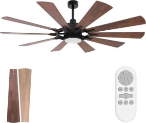 hykolity ceiling fan with light and remote 65 inch farmhouse large ceiling fan, reversible motor and blades, 5cct selectable, for living room basement sunroom porch patio, 6-speed remote control