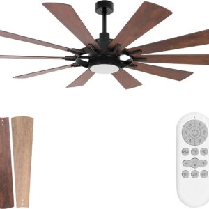 hykolity Ceiling Fan with Light and Remote 65 inch Farmhouse Large Ceiling Fan, Reversible Motor and Blades, 5CCT Selectable, for Living Room Basement Sunroom Porch Patio, 6-Speed Remote Control