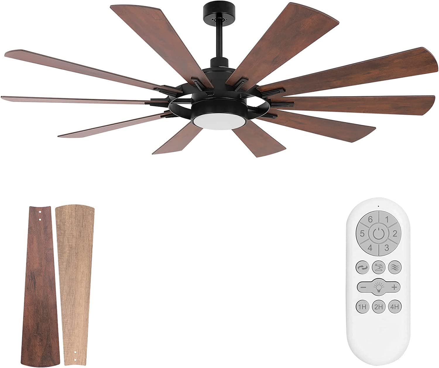 hykolity Ceiling Fan with Light and Remote 65 inch Farmhouse Large Ceiling Fan, Reversible Motor and Blades, 5CCT Selectable, for Living Room Basement Sunroom Porch Patio, 6-Speed Remote Control