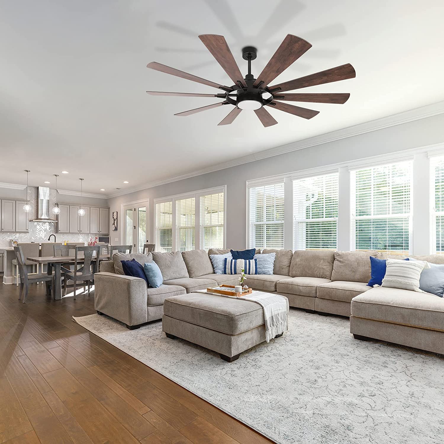 hykolity Ceiling Fan with Light and Remote 65 inch Farmhouse Large Ceiling Fan, Reversible Motor and Blades, 5CCT Selectable, for Living Room Basement Sunroom Porch Patio, 6-Speed Remote Control